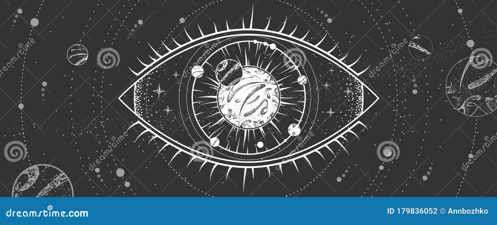 Modern Magic Witchcraft Card with Solar System and All-seeing Eye. Hand ...