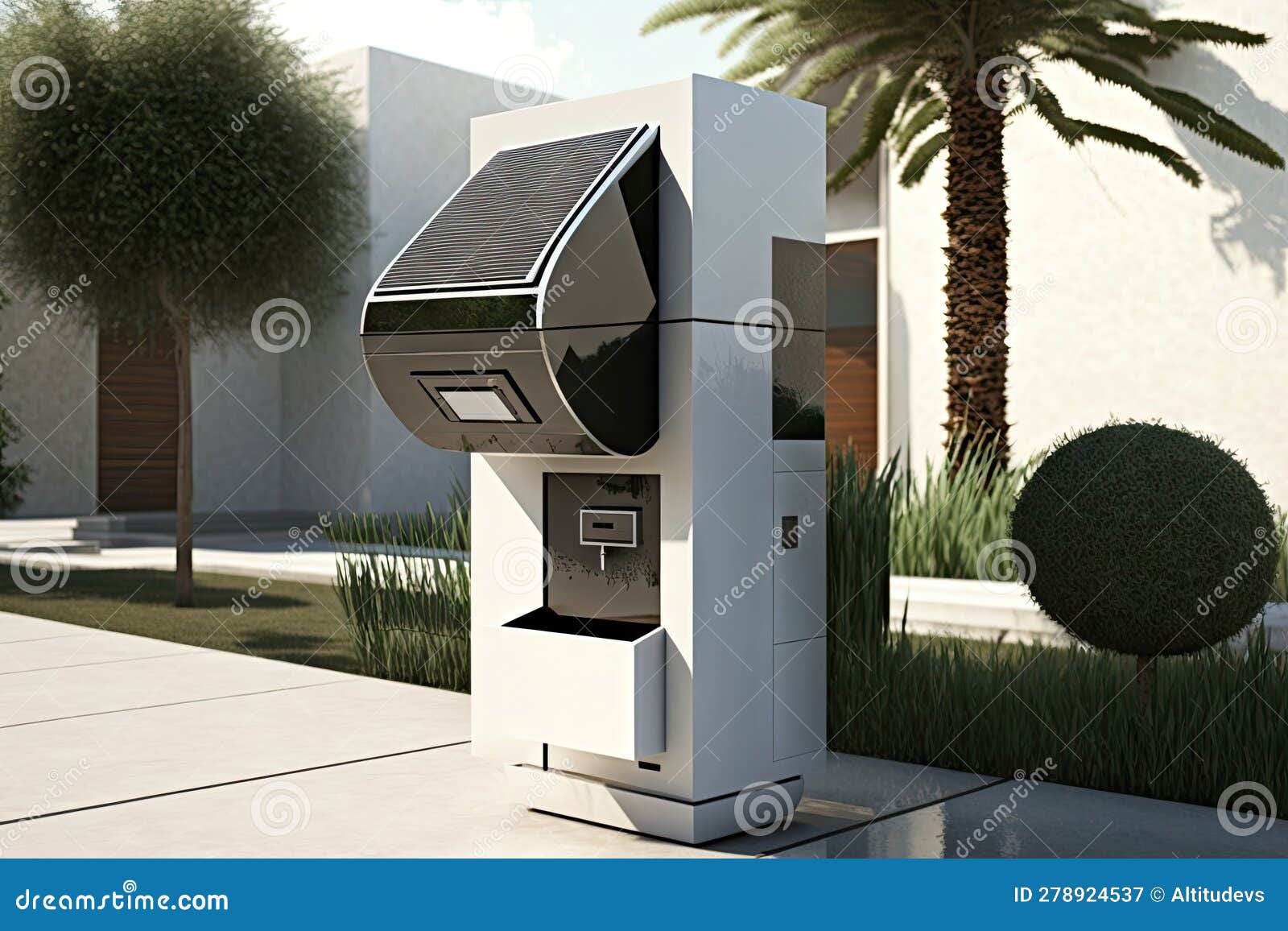 Modern Mailbox, with Solar Panel and Digital Display, in Front of ...