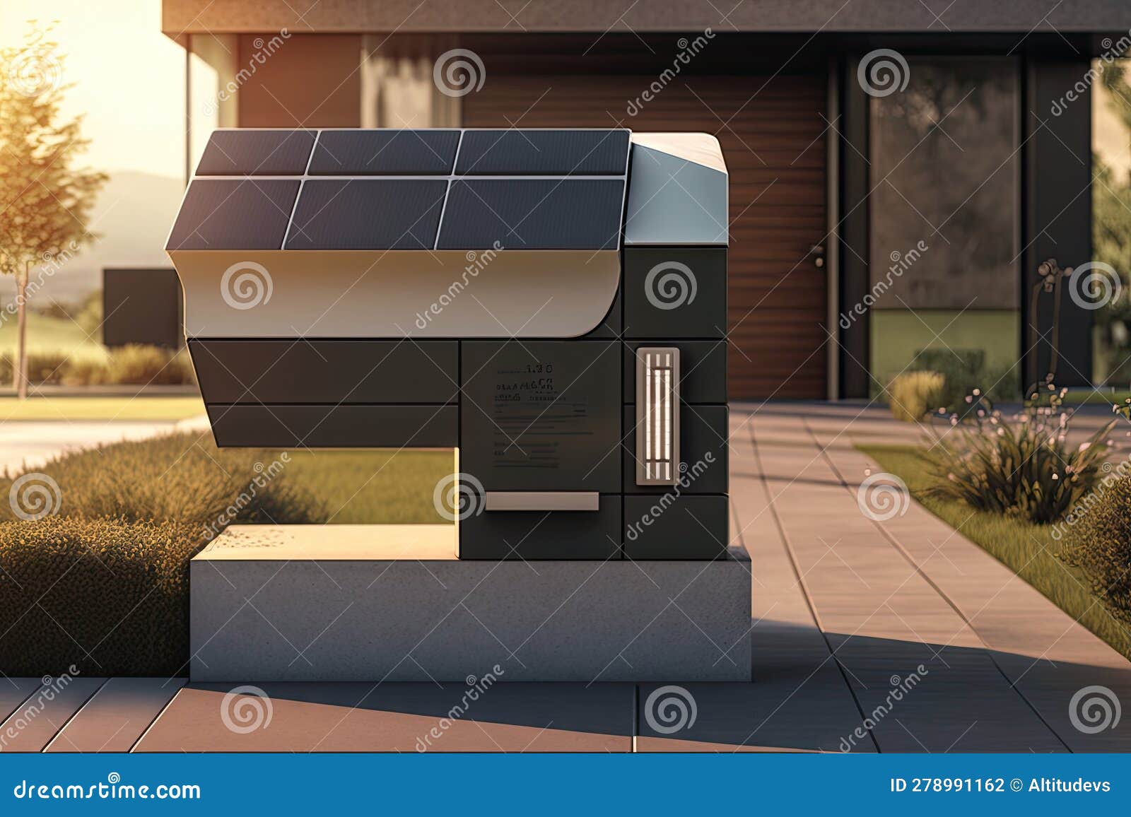 Modern Mailbox, with Solar Panel and Digital Display, in Front of ...