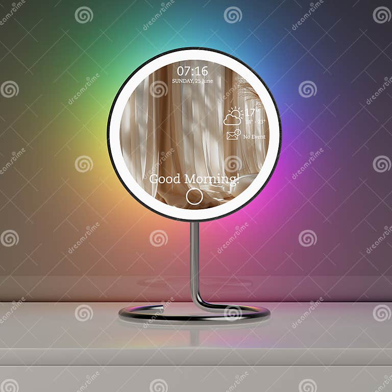 Modern Makeup Smart Digital Mirror with Gradient Ambient Backlight. 3d ...