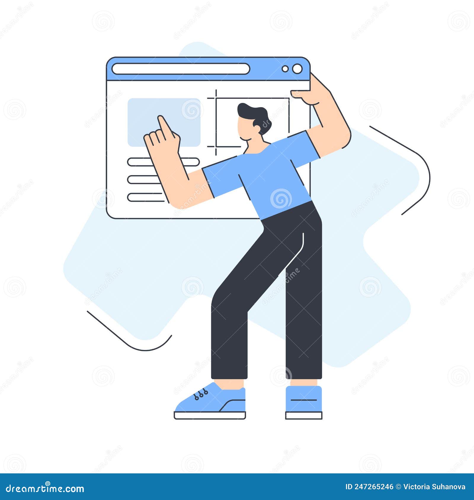 Modern Male Developer Creating Website Architecture Multimedia Content Script Programming Vector ...