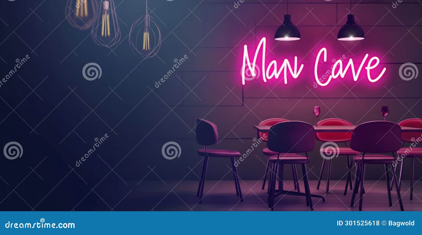 Modern Man Cave Neon Sign Illustration with Copy Space Stock ...