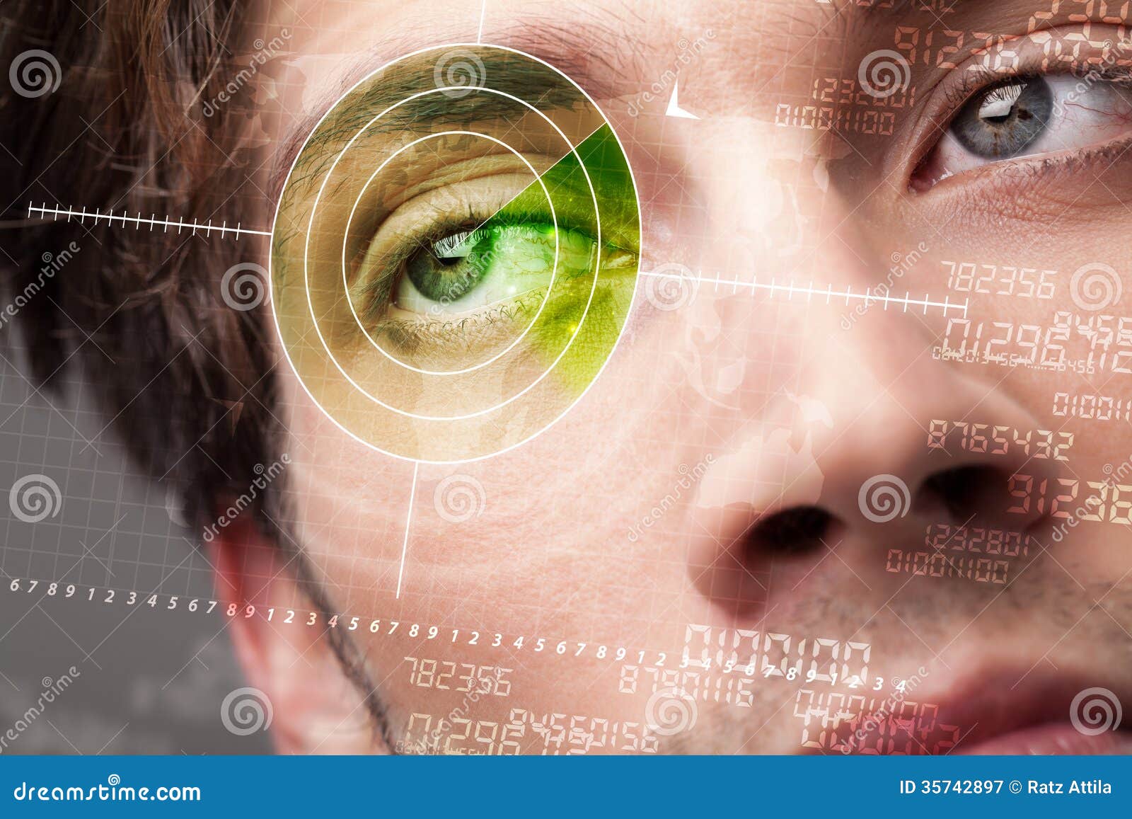 Modern Man with Cyber Technology Target Military Eye Stock Image ...