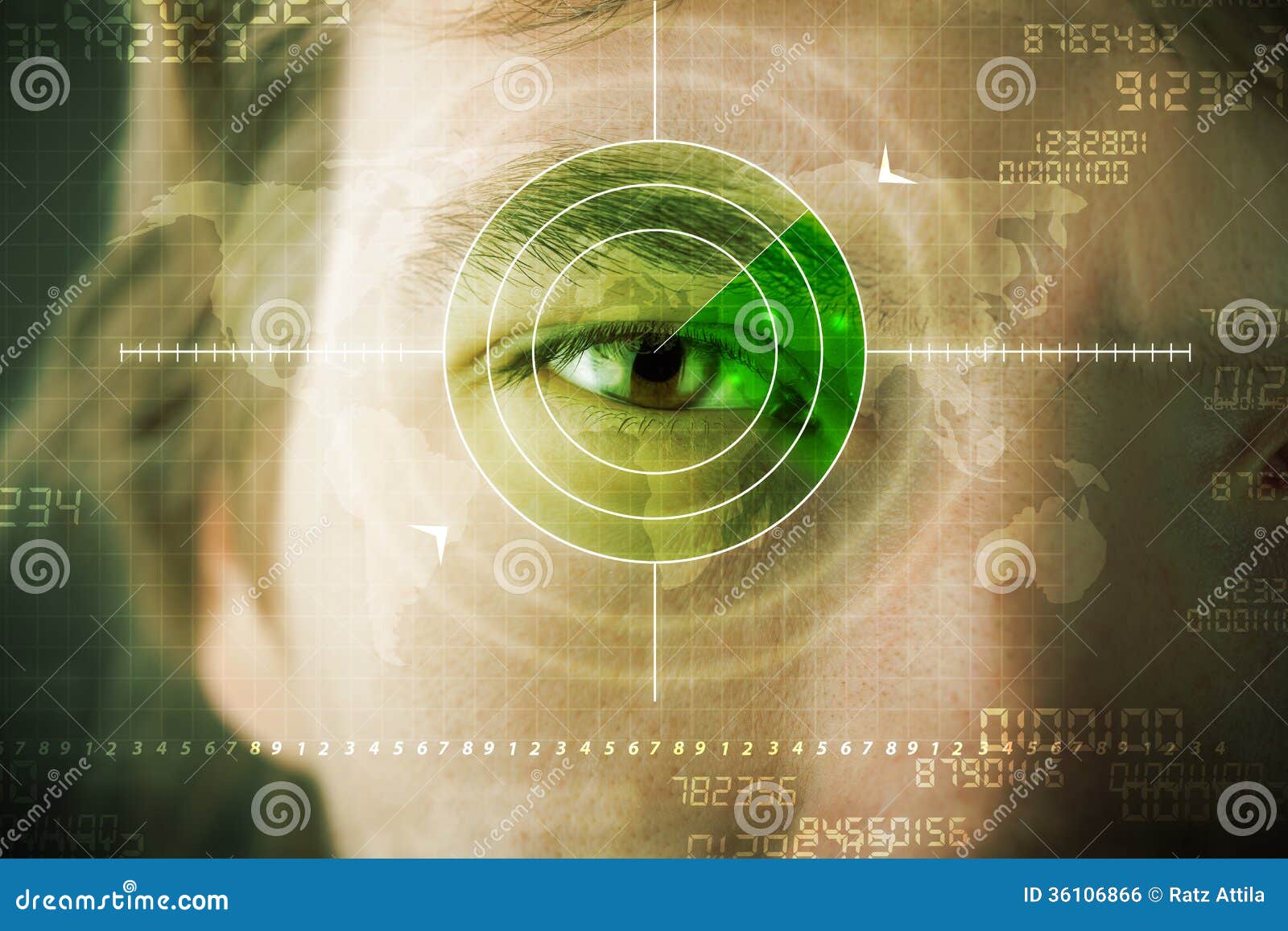 Modern Man with Cyber Technology Target Military Eye Stock Illustration ...