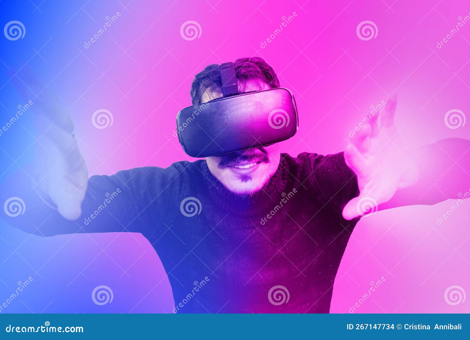 Young Man is Using Virtual Reality Viewer. Stock Photo - Image of dance ...