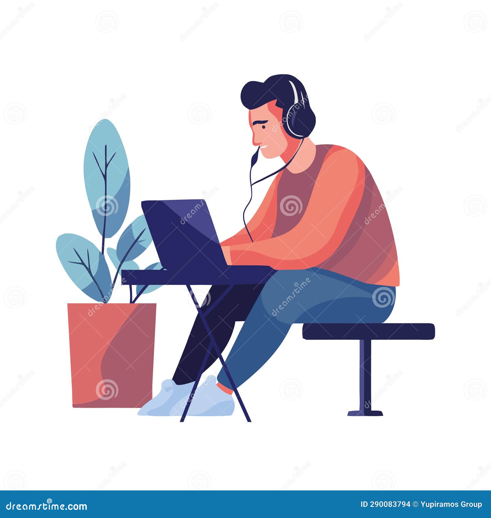 A Modern Man Sitting at a Desk, Working on a Computer Stock ...