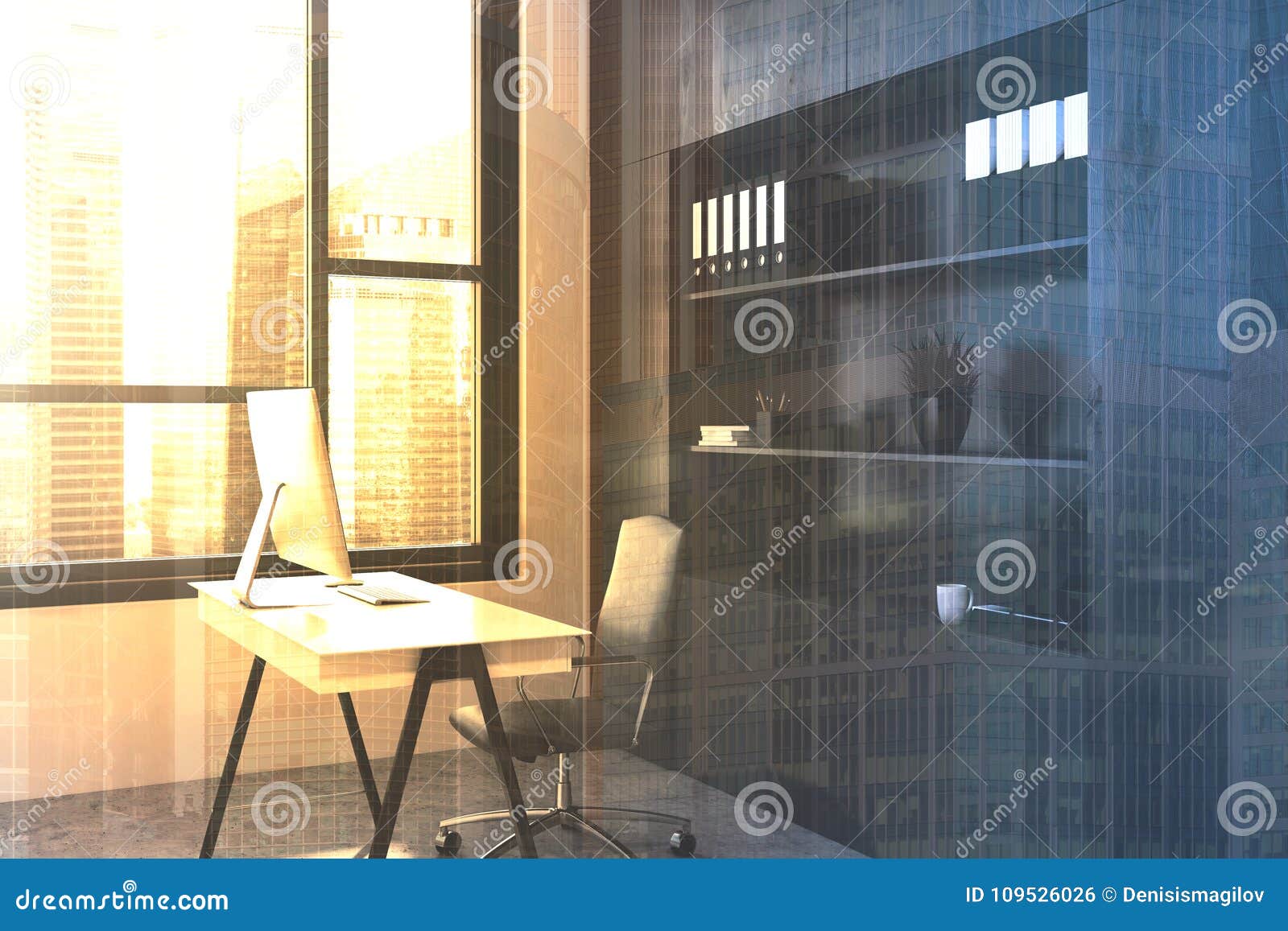 Modern Manager S Office Corner Toned Stock Illustration - Illustration ...