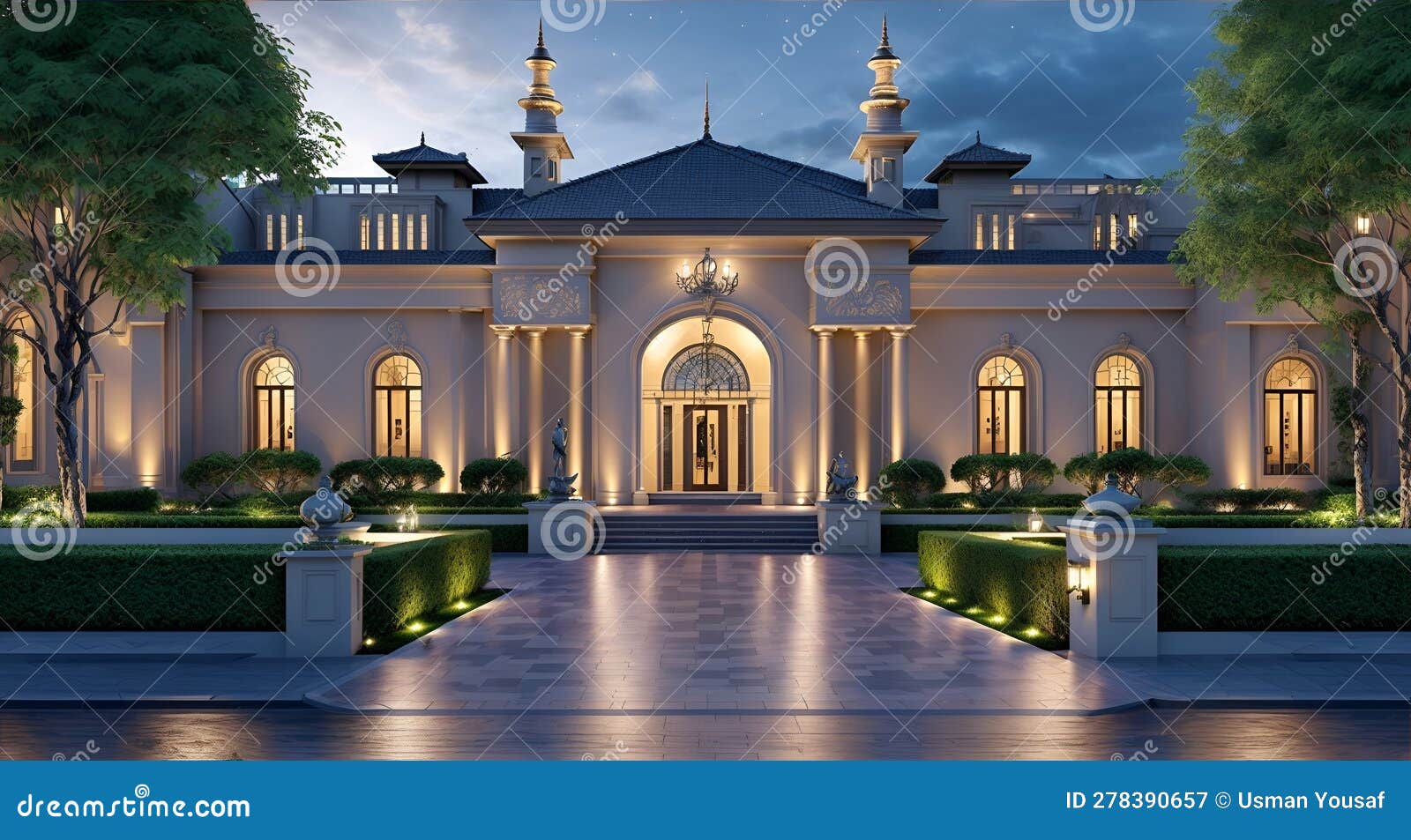 A Modern Mansion with Multiple Illuminated Windows Created with ...