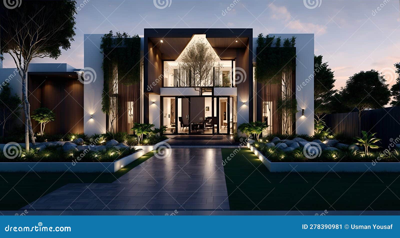 A Modern Mansion with a Spacious Front Yard and Sleek Architecture ...