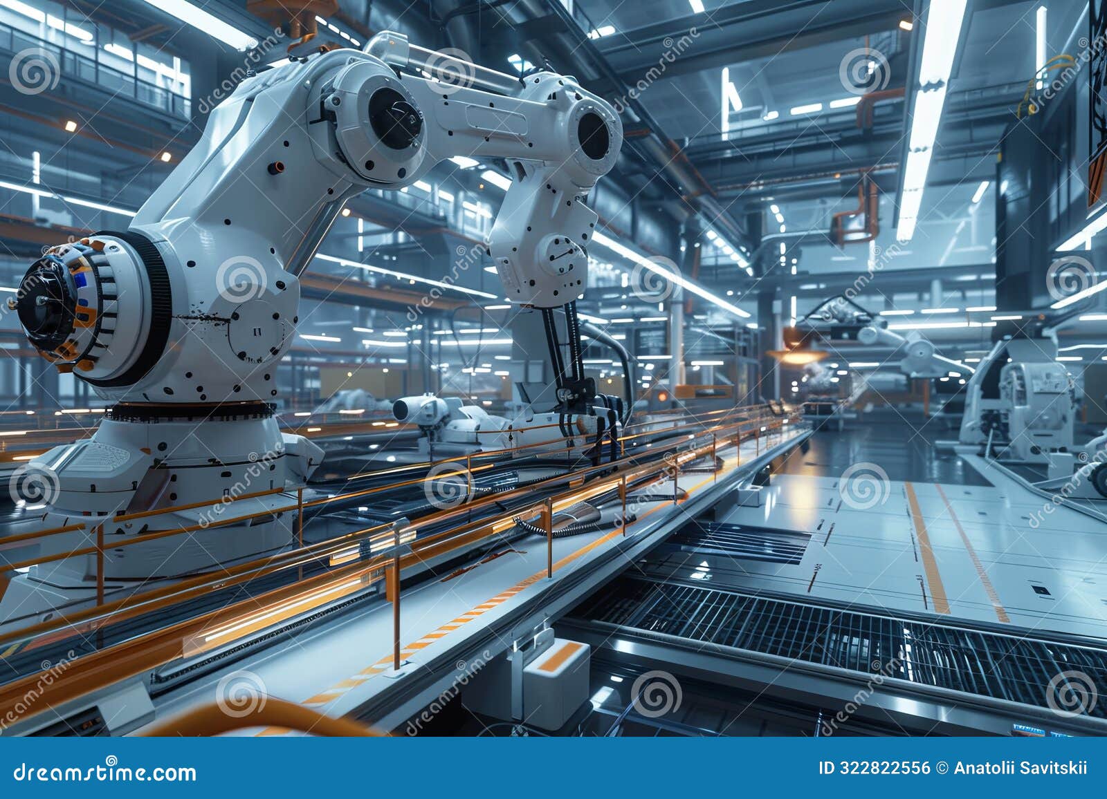 A Modern Manufacturing Plant Featuring Advanced Robotic Arms and ...