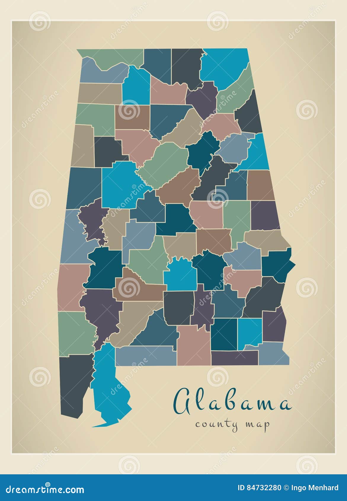 Modern Map - Alabama County Map USA Black And White Silhouette Royalty ...