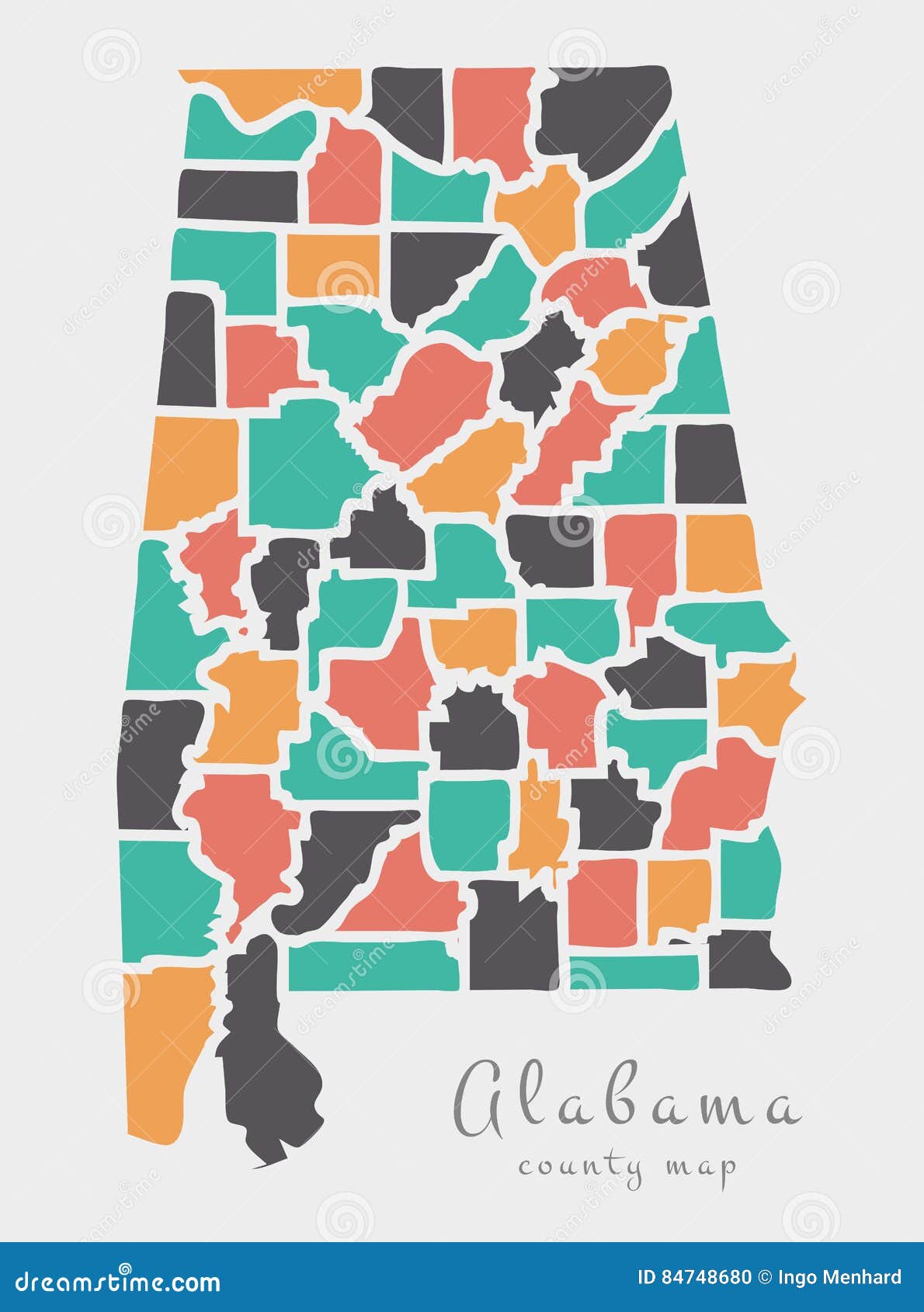 Modern Map - Alabama County Map USA Round Shape Stock Illustration ...