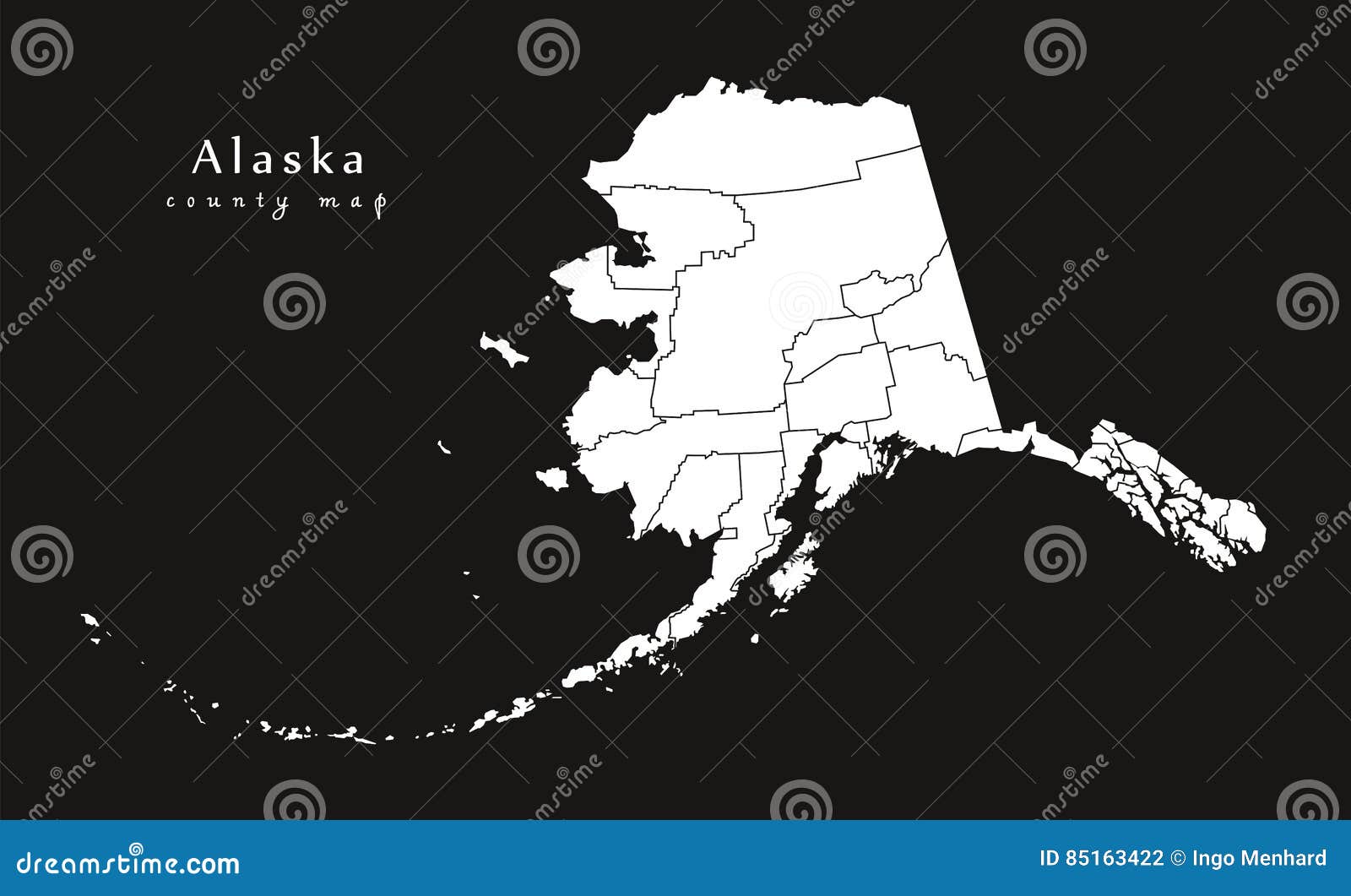 Modern Map - Alaska Black County Map USA Illustration Stock ...