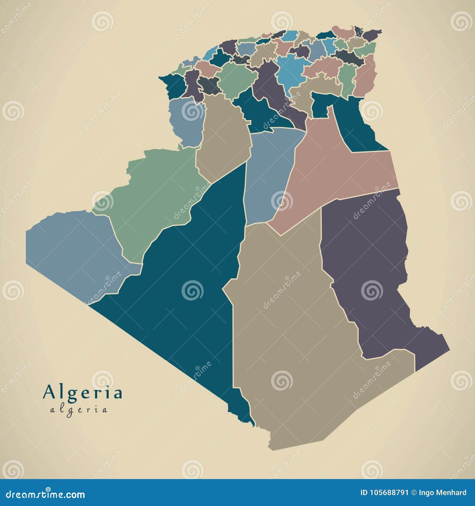 Modern Map - Algeria with Provinces Colored DZ Stock Illustration ...