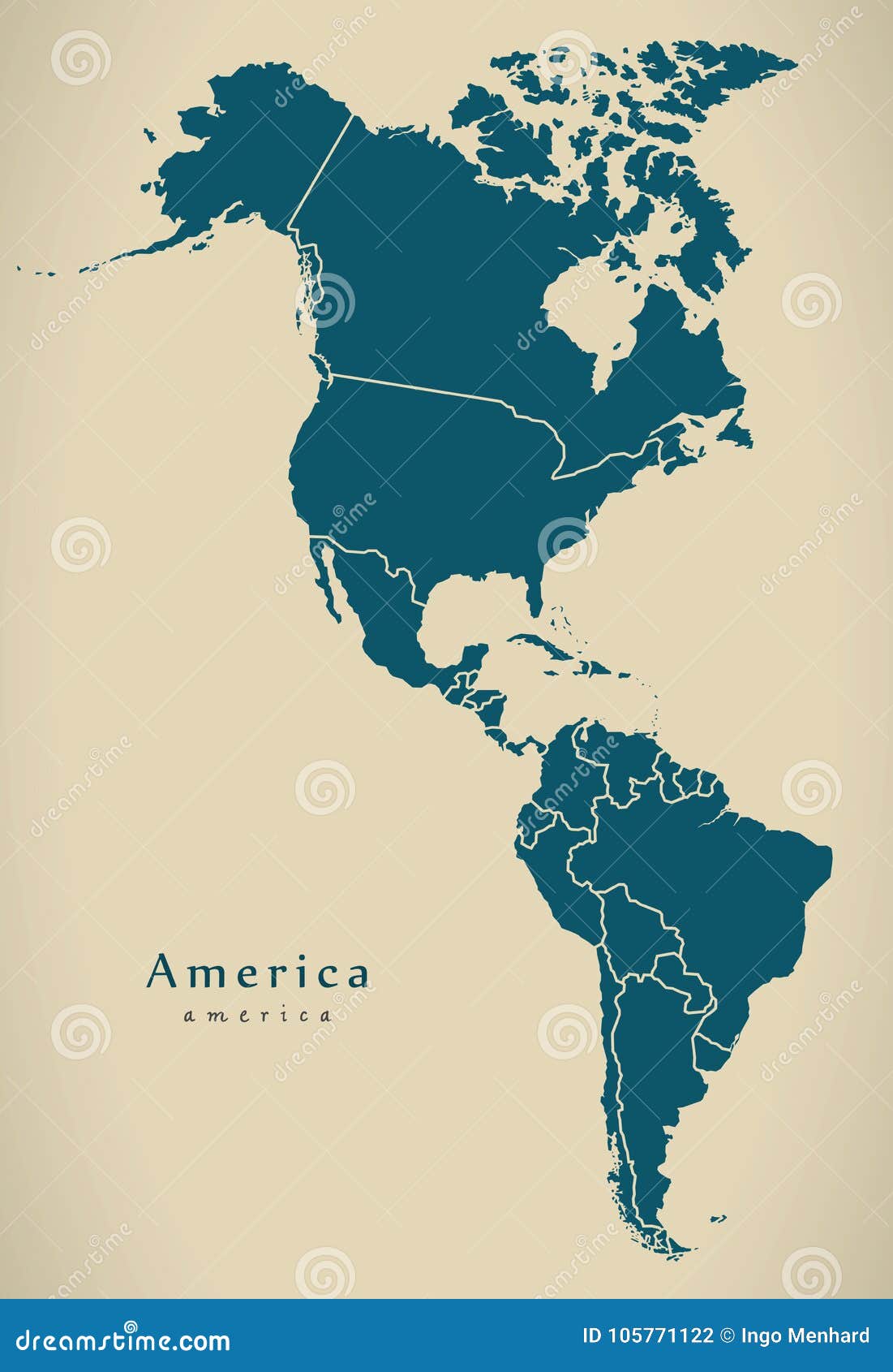 Modern Map - America with All Countries Complete Stock Illustration ...