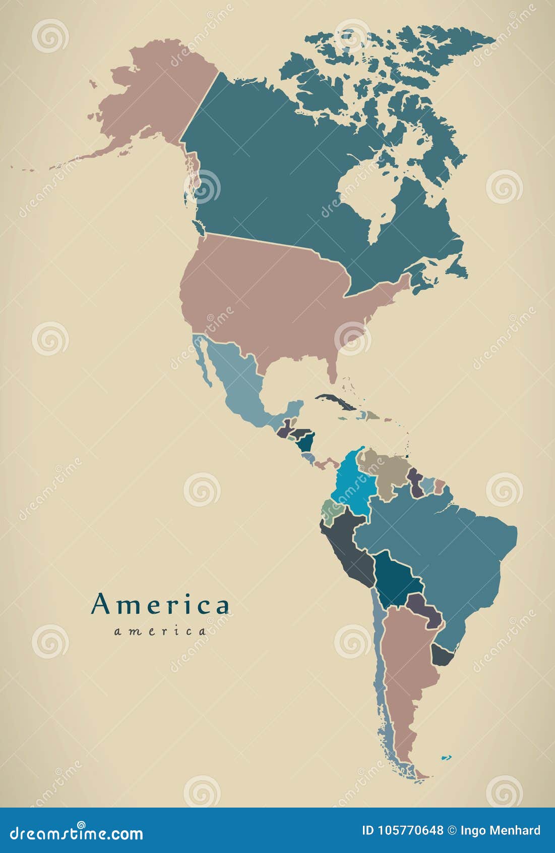 Modern Map - America Complete Map with Countries Colored Stock ...