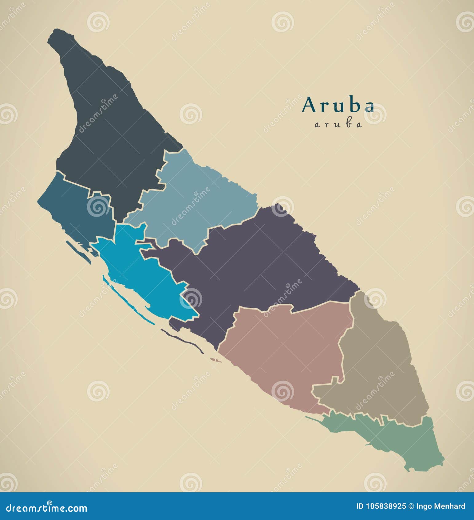 Modern Map - Aruba with Regions Colored AW Stock Illustration ... Modern Map - Aruba with Regions Colored AW Stock Illustration ...