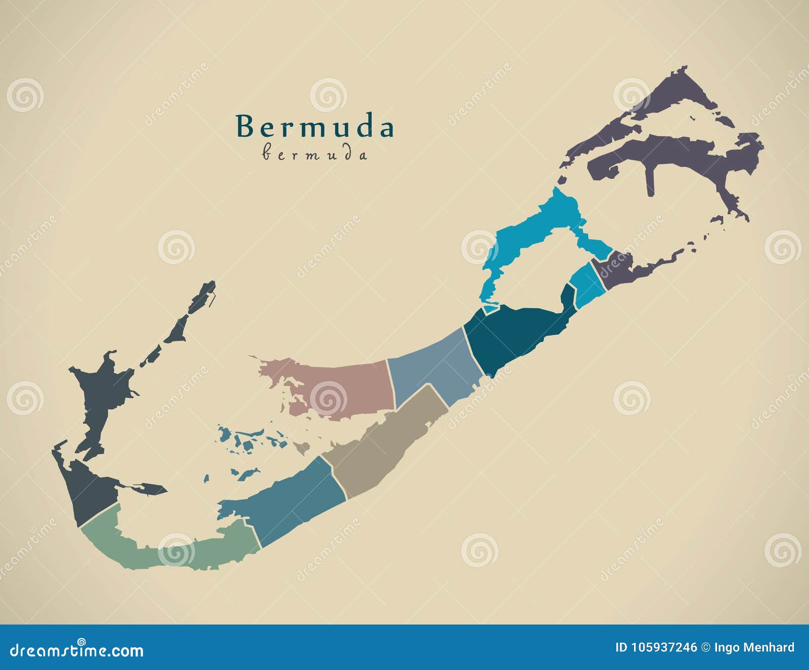 Modern Map - Bermuda with Parishes Colored BM Stock Illustration ...