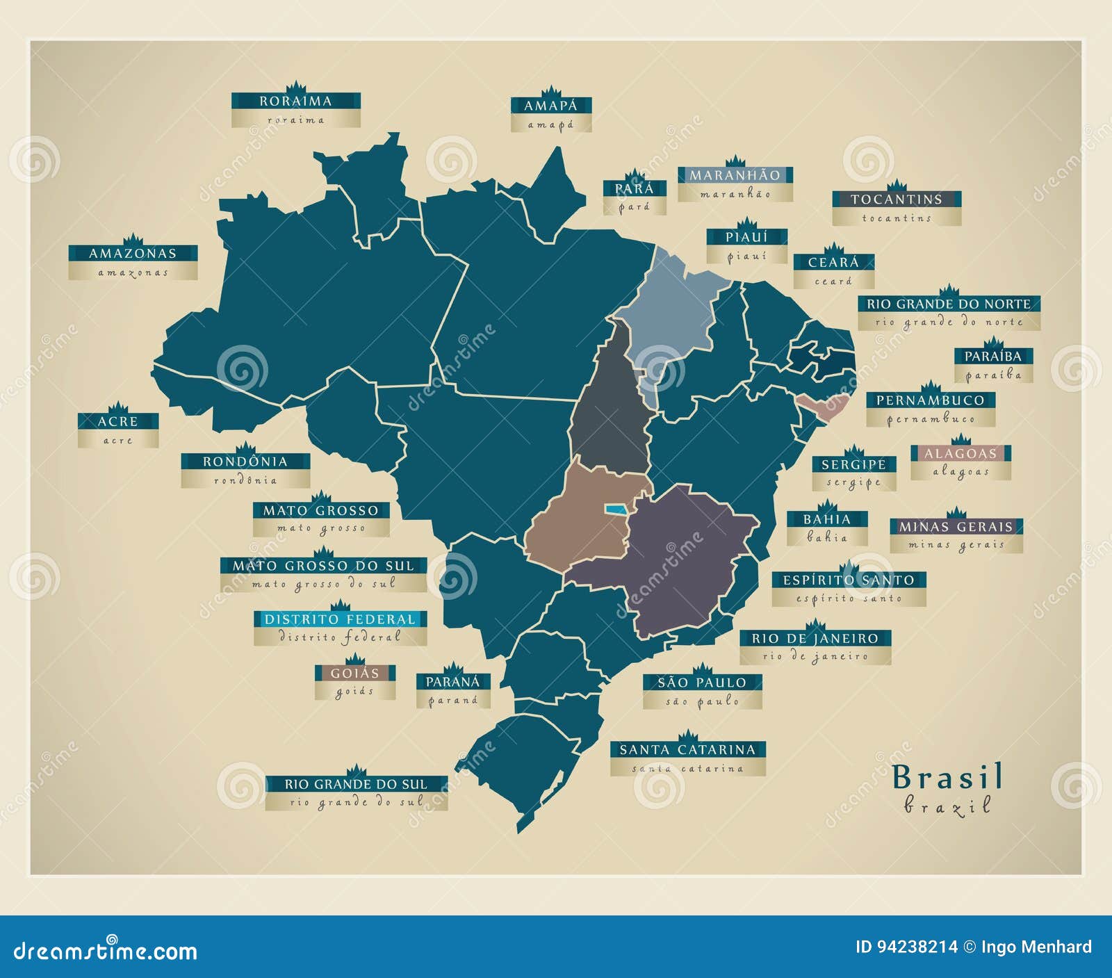 Modern Map - Brazil with District Details BR Stock Vector ...