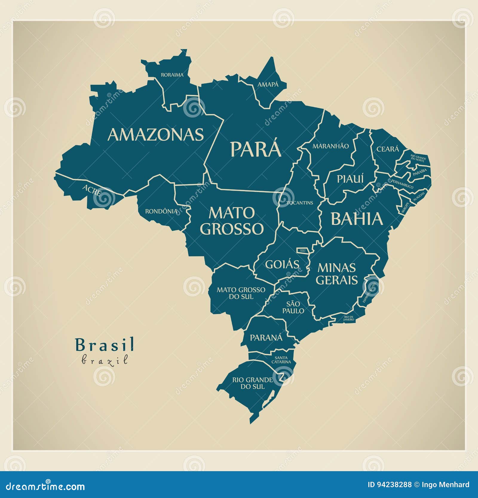 Modern Map - Brazil with Districts and Labels BR Stock Vector ...