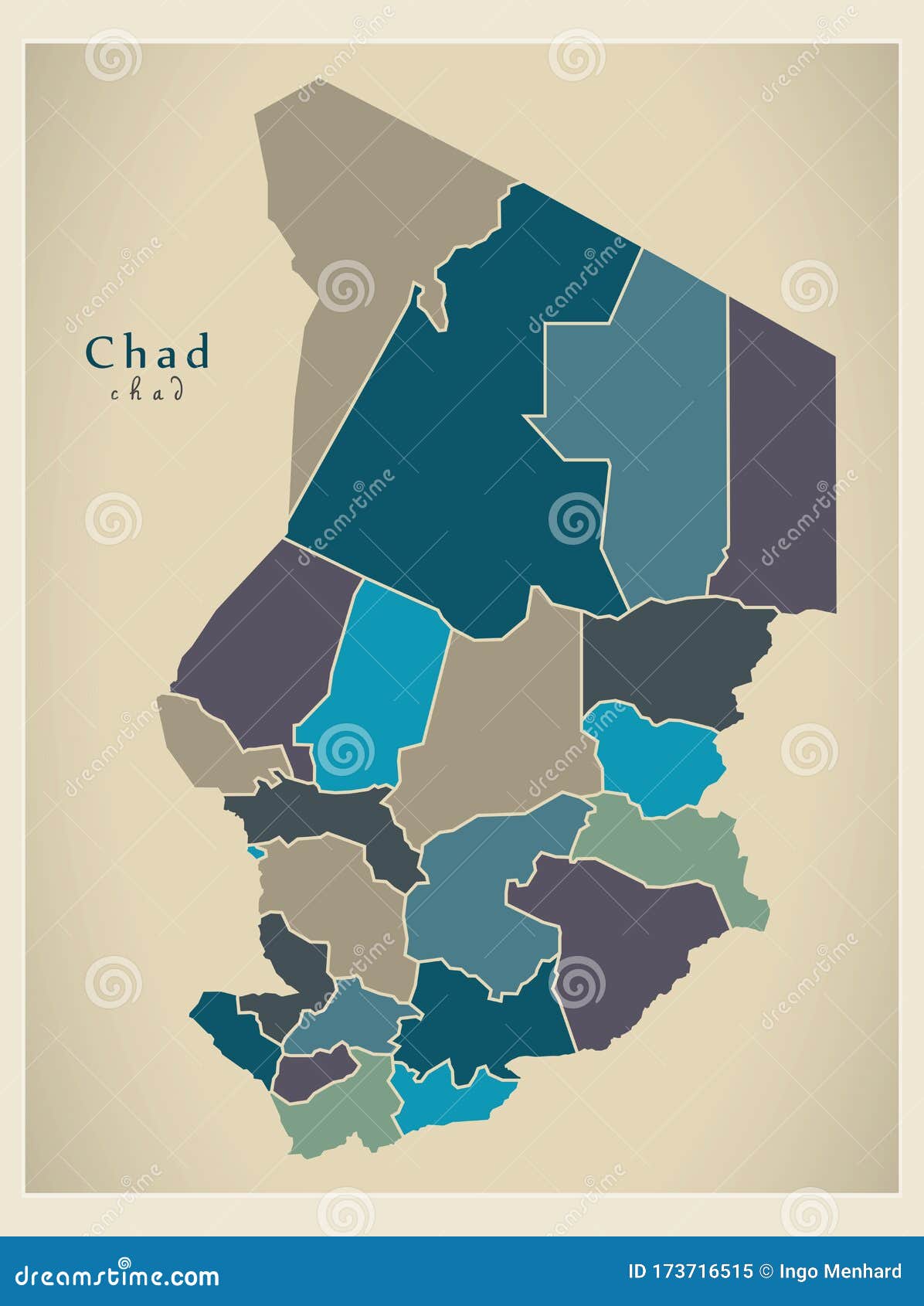Modern Map - Chad with Different Colored Regions - Update 2020 Stock ...