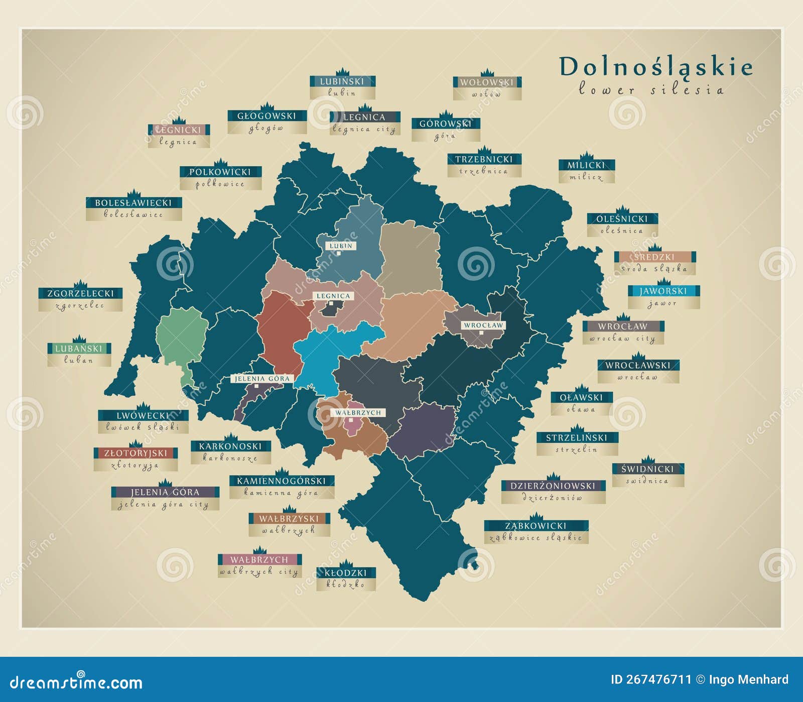 Modern Map - Dolnoslaskie Lower Silesia with Counties and Cities Stock ...