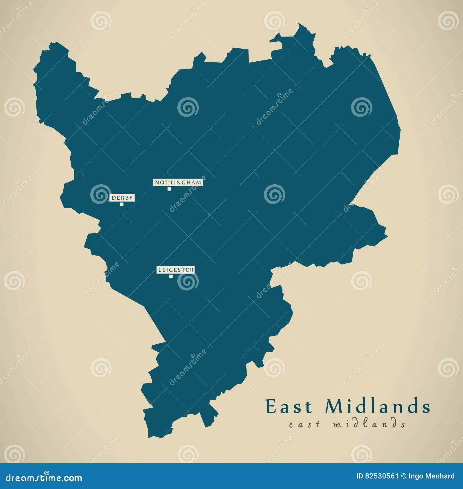 Map Of The East Midlands England. Black And Outline Maps. EPS Vector ...