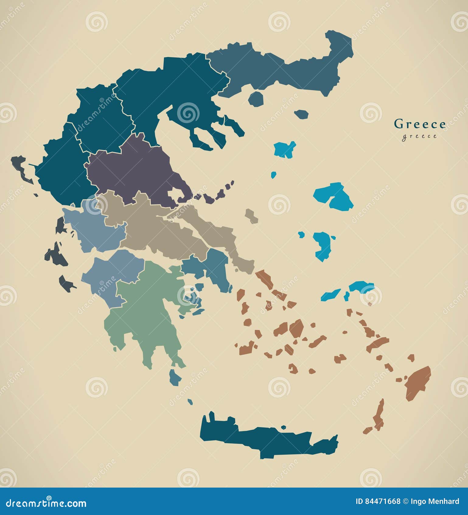Modern Map - Greece with Regions GR Stock Illustration - Illustration ...