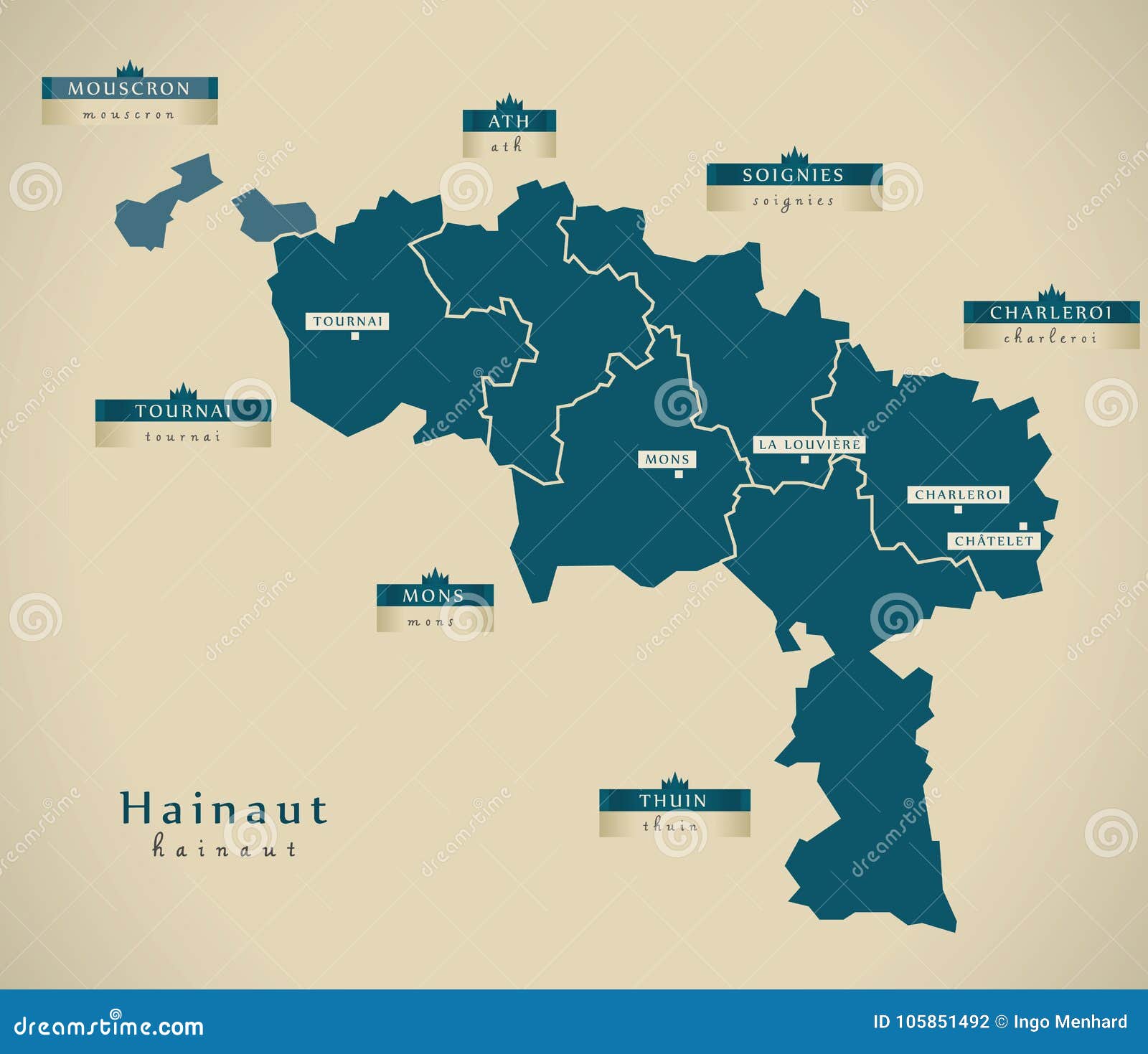 Modern Map - Hainaut BE stock illustration. Illustration of border ...