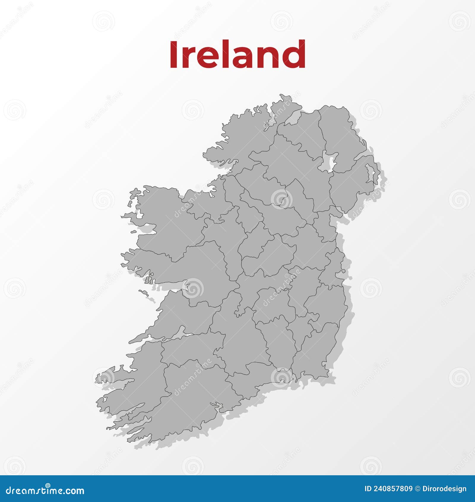 A Modern Map of Ireland with a Division into Regions, on a Gray ...