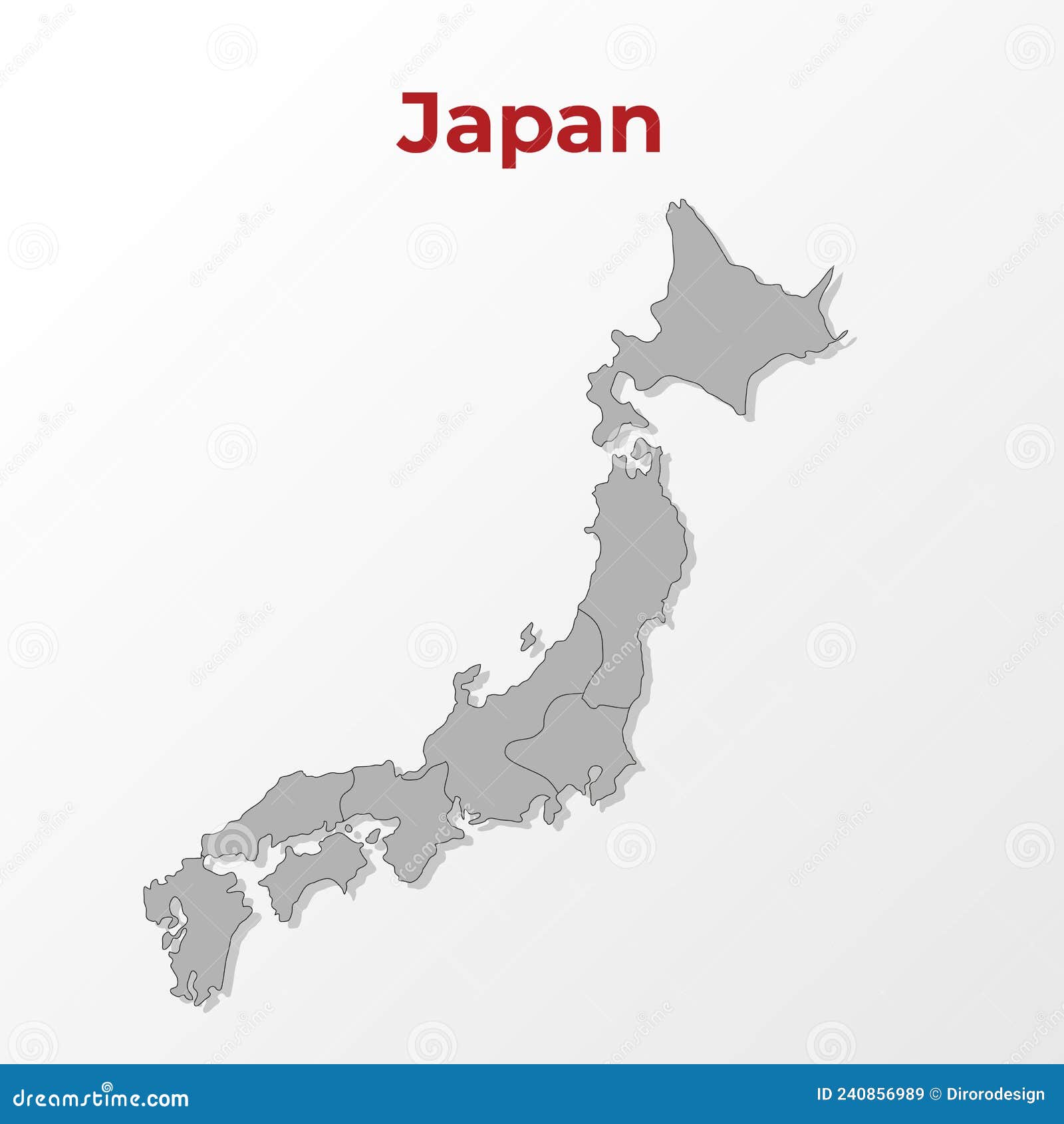 A Modern Map of Japan with a Division into Regions, on a Gray ...