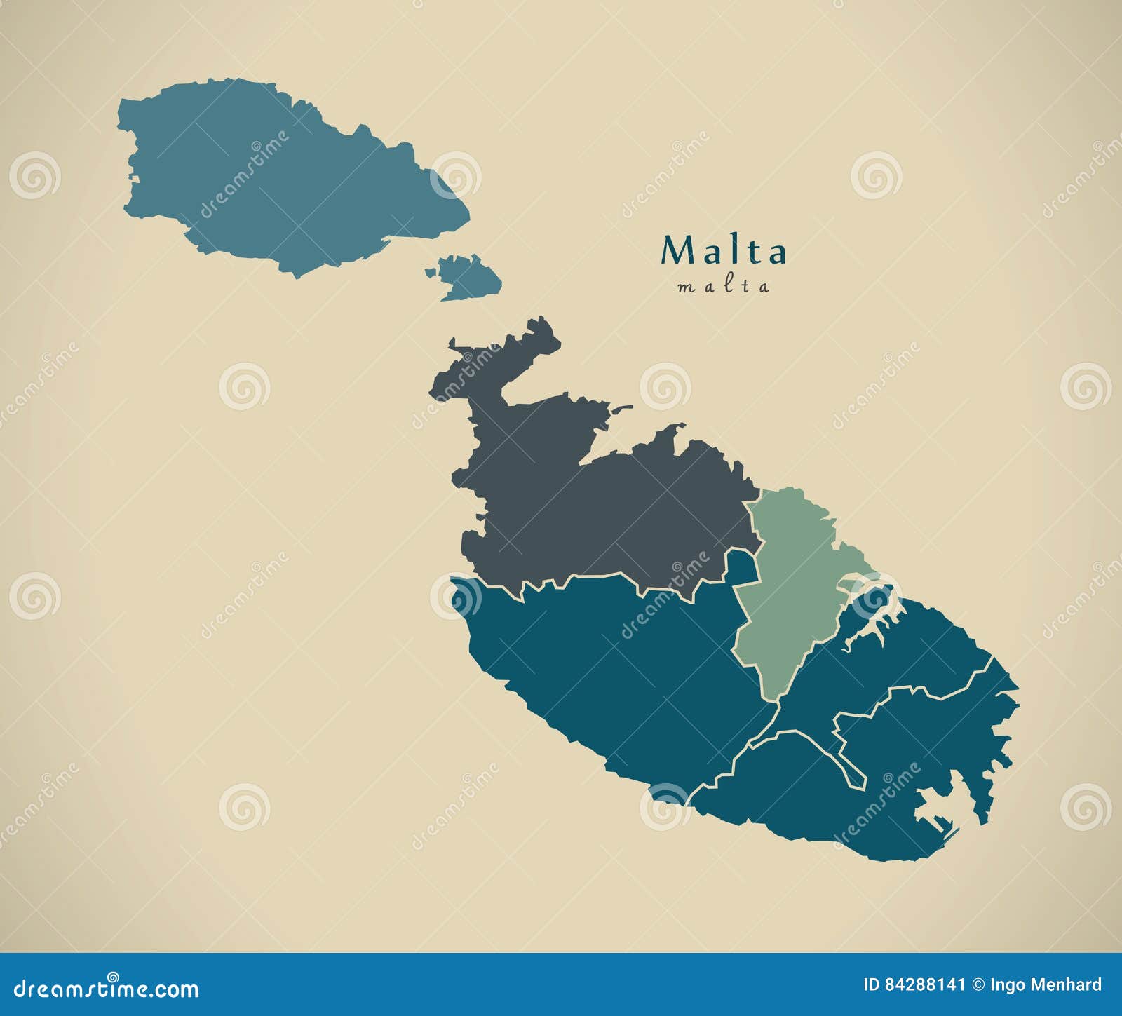Modern Map - Malta with Districts MT Stock Illustration - Illustration ...