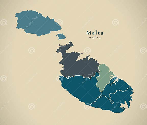 Modern Map - Malta with Districts MT Stock Illustration - Illustration ...