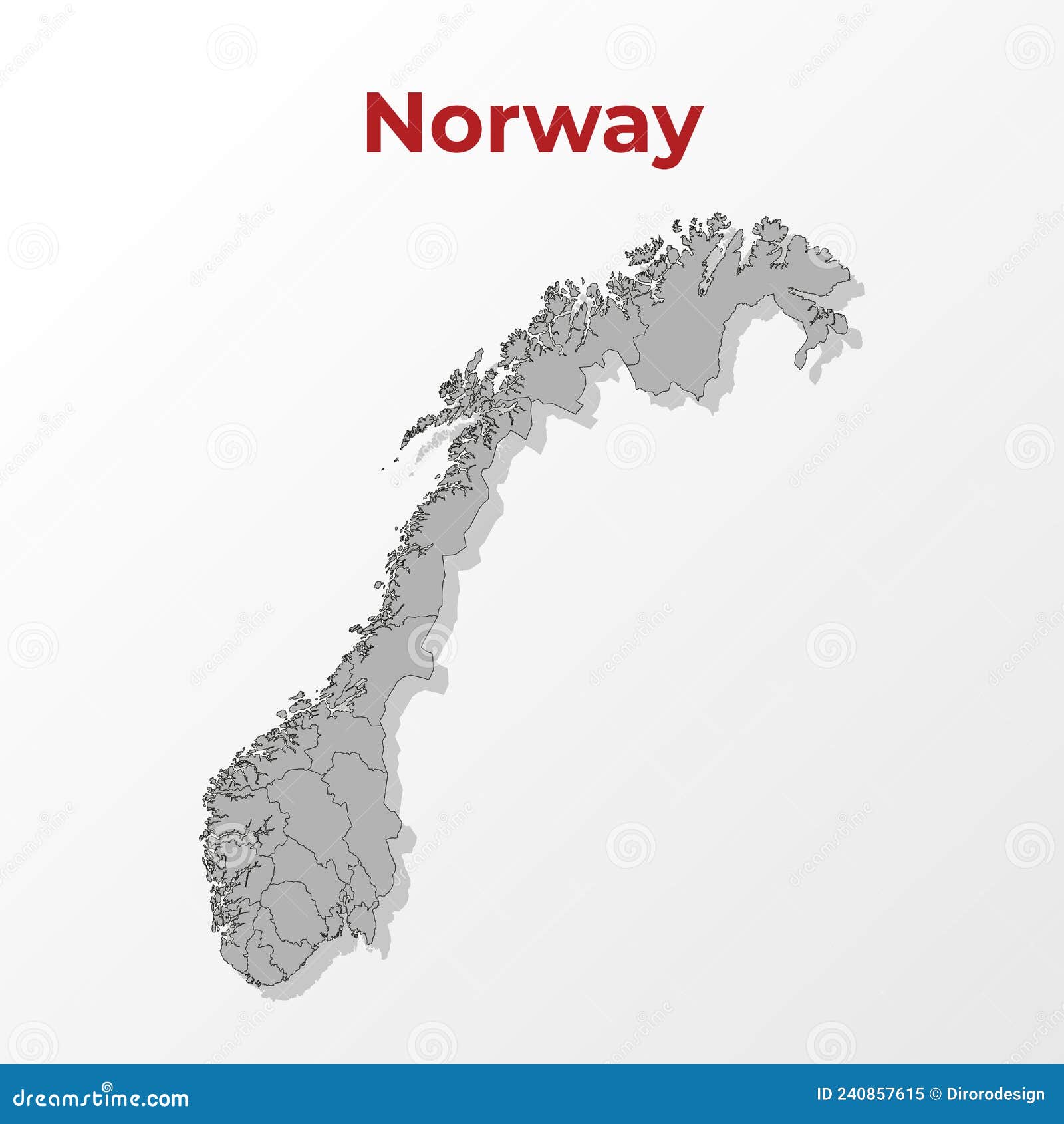 A Modern Map of Norway with a Division into Regions, on a Gray ...