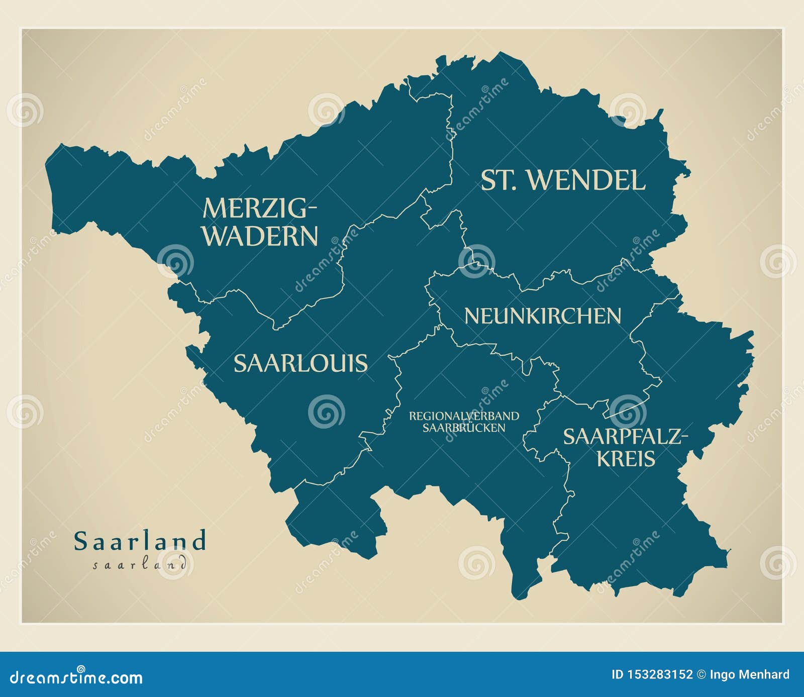 Modern Map - Saarland Map of Germany with Counties and Labels Stock ...
