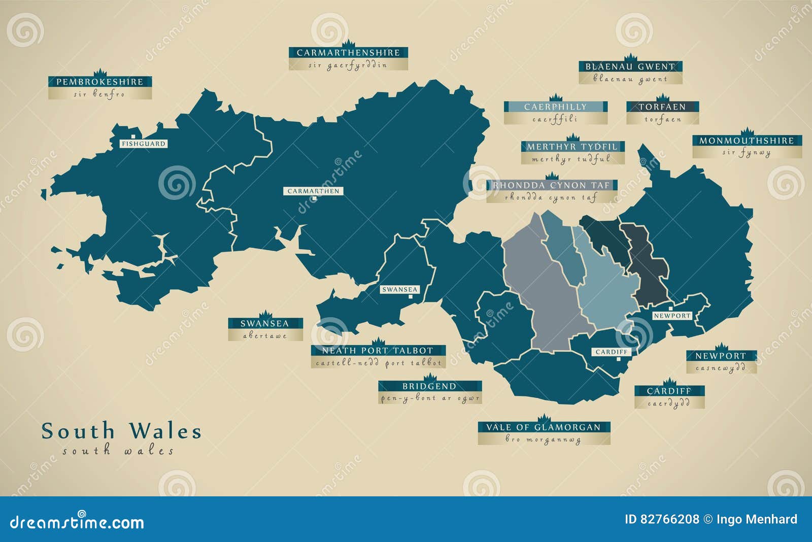 Modern Map - South Wales UK Stock Illustration - Illustration of ...