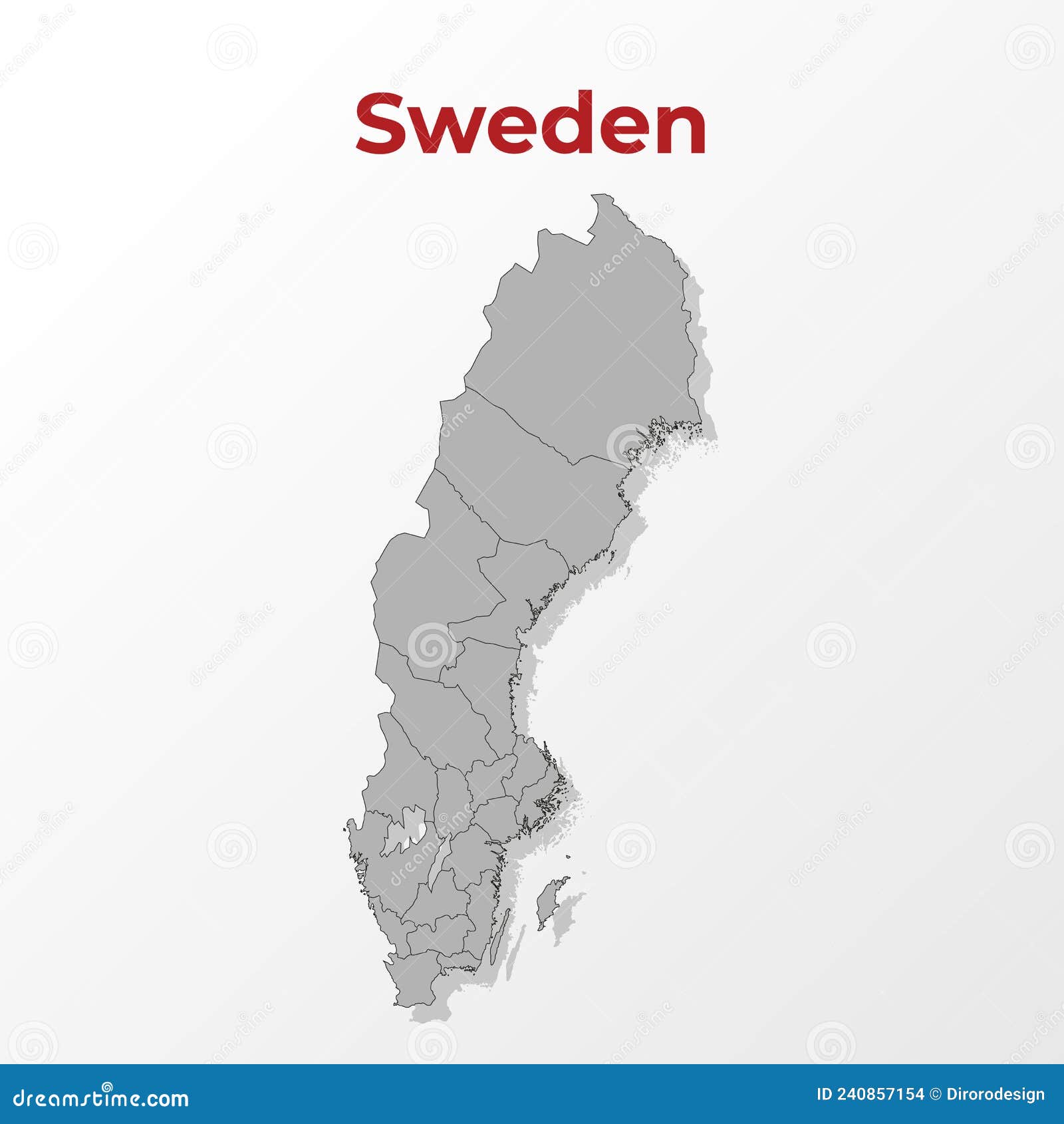 A Modern Map of Sweden with a Division into Regions, on a Gray ...