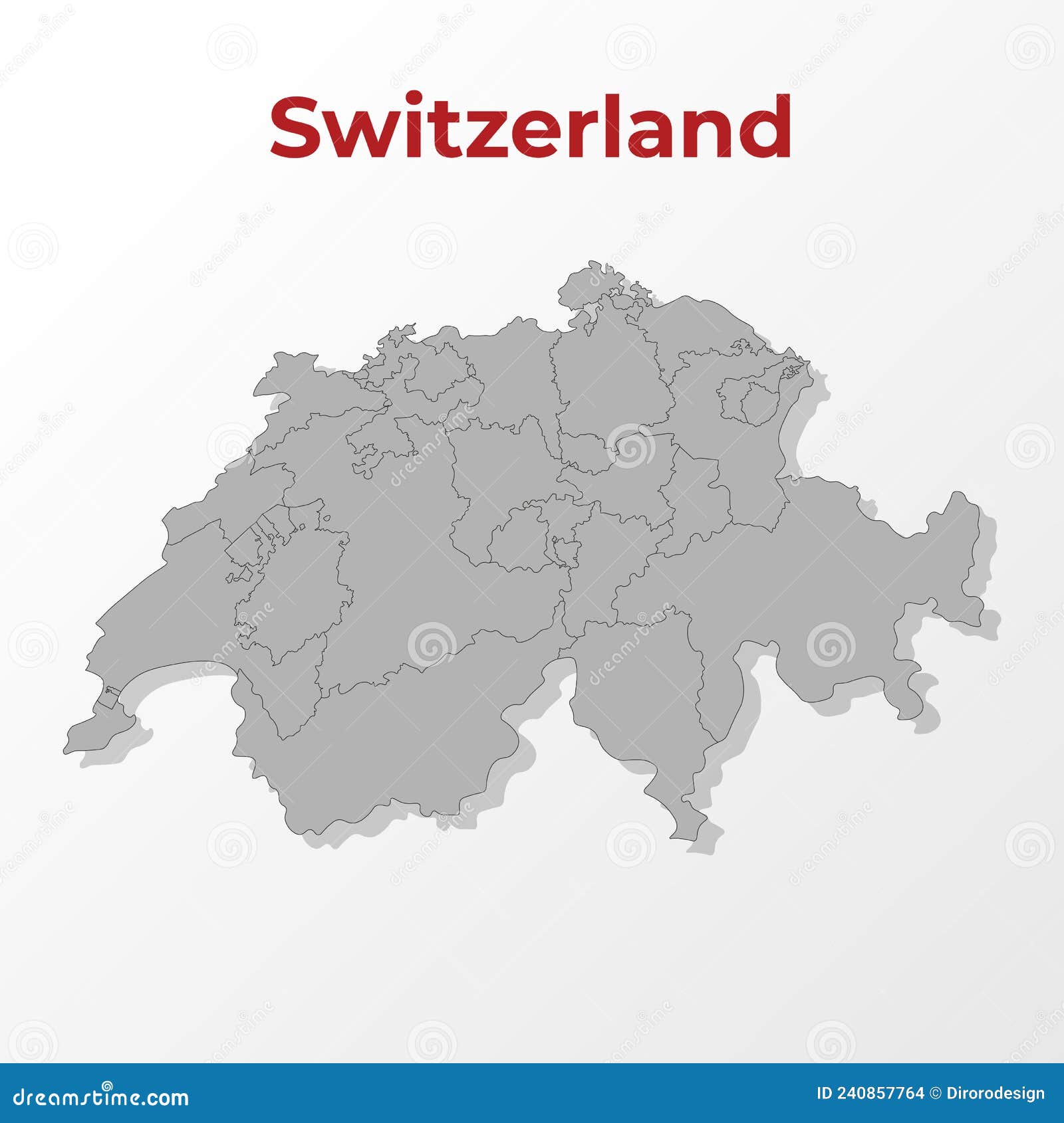 A Modern Map of Switzerland with a Division into Regions, on a Gray ...