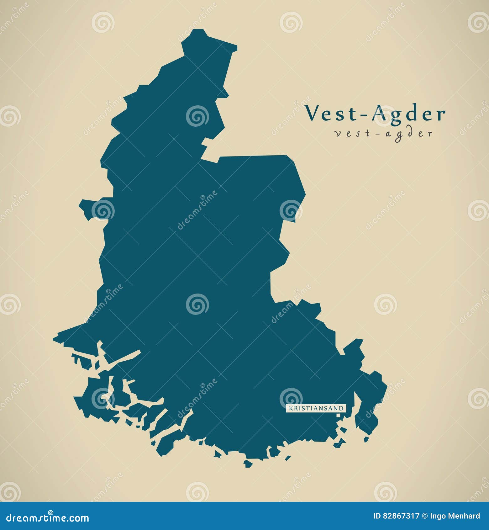 Map Of Vest Agder County In Norway Country On White Background. Single ...