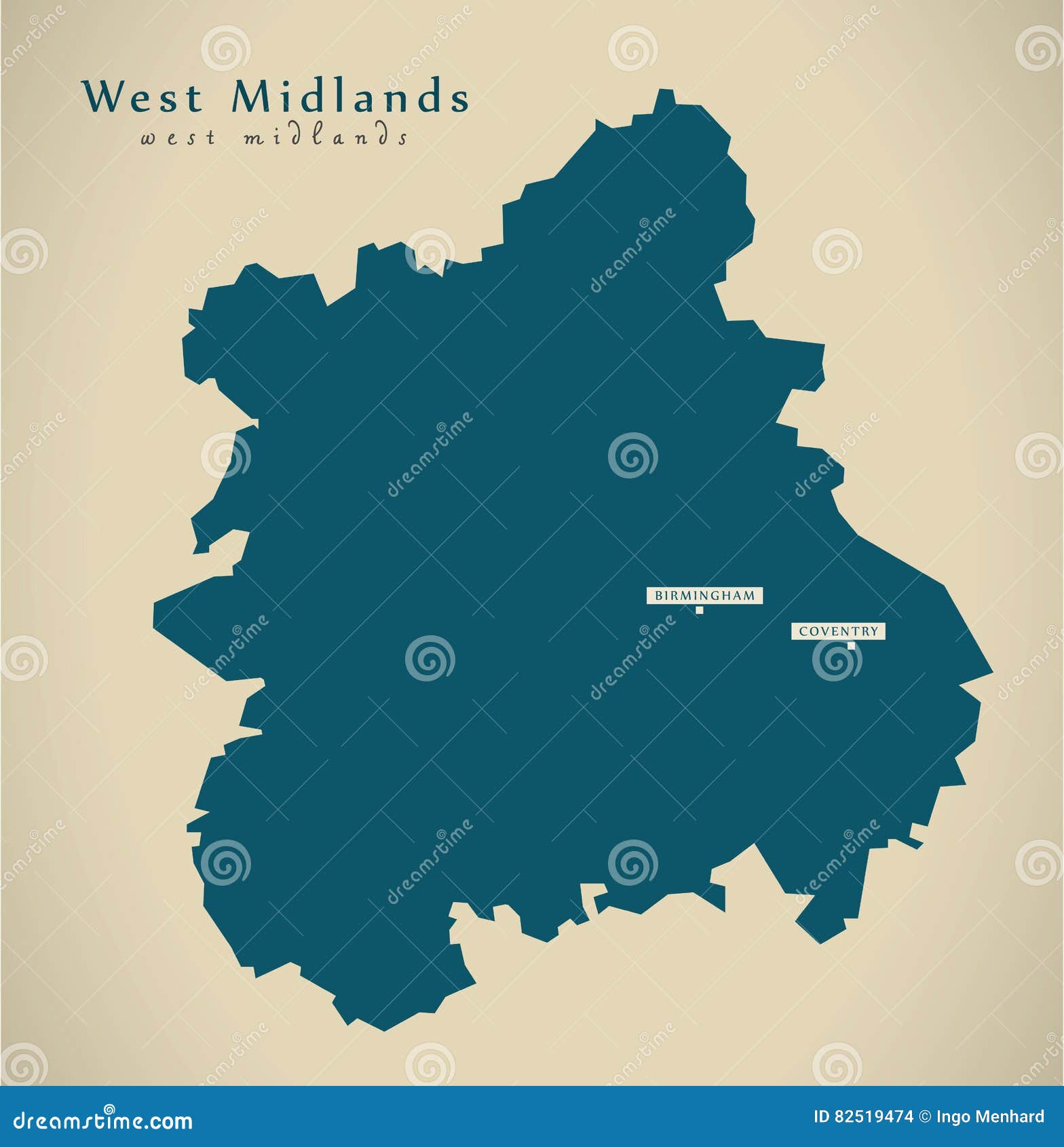 Modern Map - West Midlands UK England Stock Illustration - Illustration ...