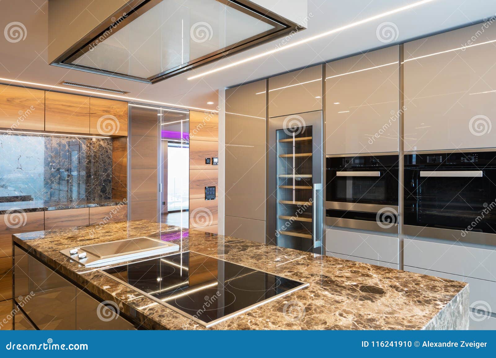 Modern Marble Kitchen with Island Stock Photo - Image of luxurius, home ...