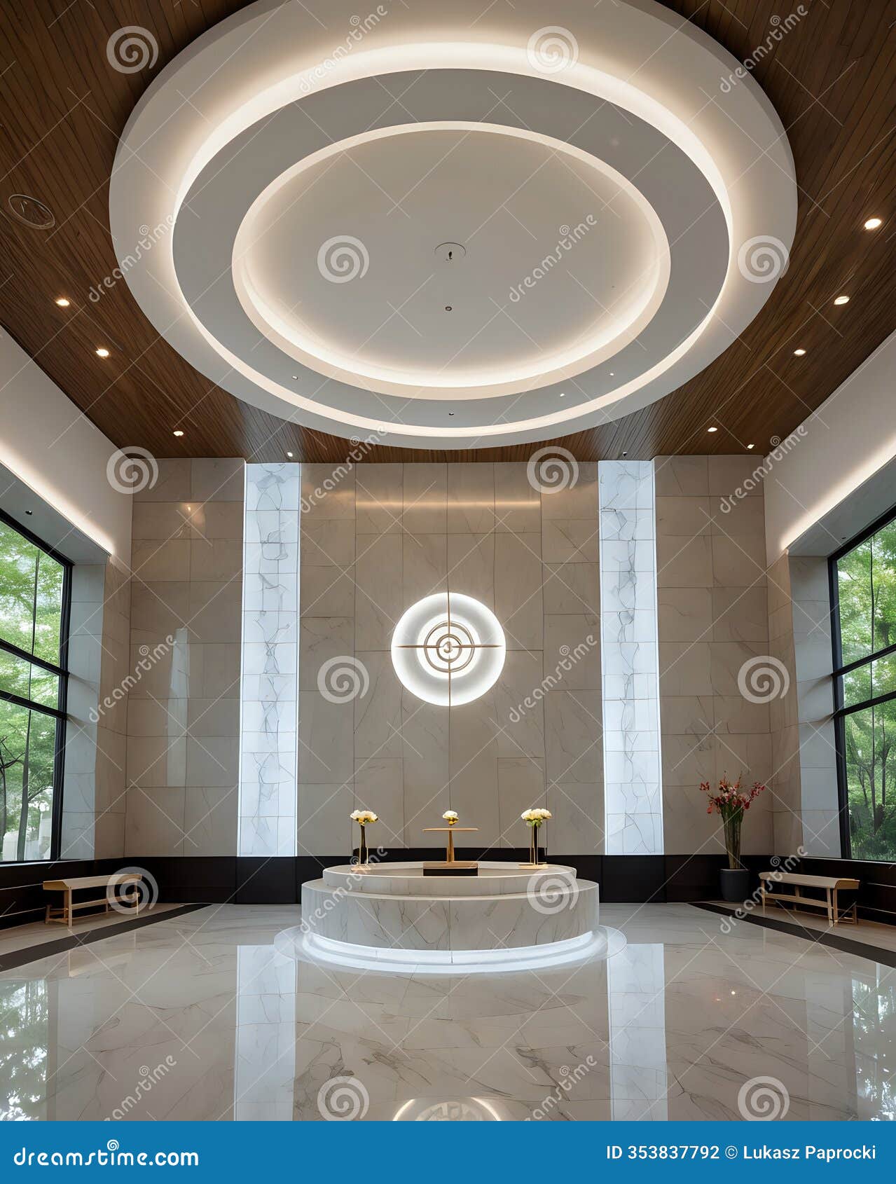 Modern Marble Lobby Interior Stock Illustration - Illustration of ...