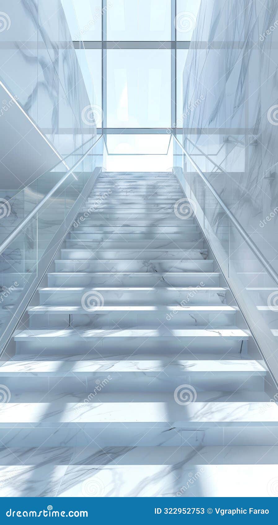 Modern Marble Staircase with Glass Railing in Sunlight Stock Image ...