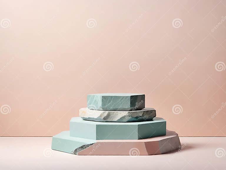 Modern Marble Table with Pink Marble and Turquoise Marble on a Light ...