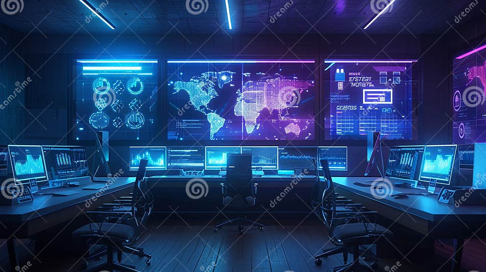 A Modern Marketers Office With Multiple Screens Displaying Ai Algorithms Analyzing User Behavior