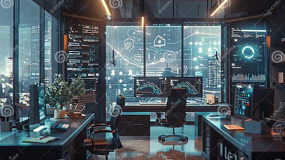 A Modern Marketers Office With Screens Displaying Ai Algorithms Analyzing User Behavior And