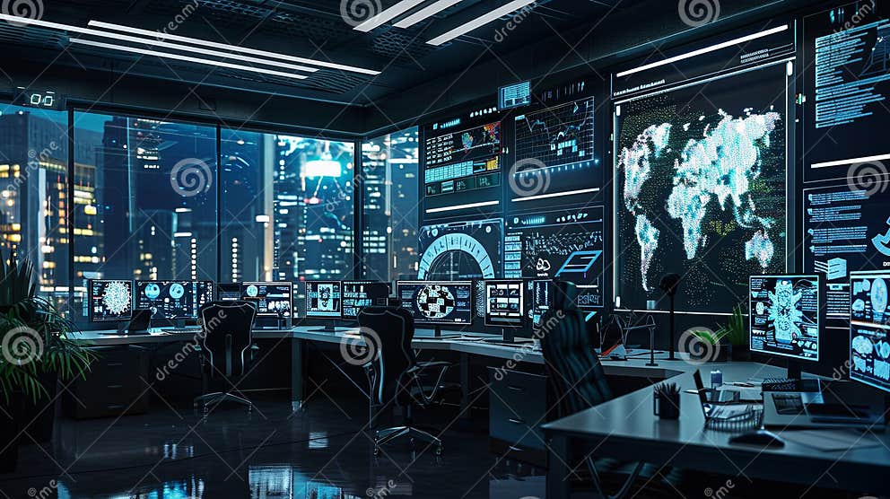 A Modern Marketers Office with Screens Displaying AI Algorithms Analyzing User Behavior and ...