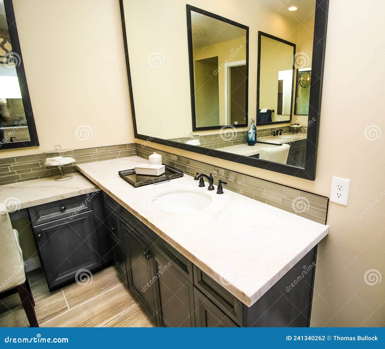 Modern Master Bathroom with Two Vanities Stock Photo - Image of floor ...