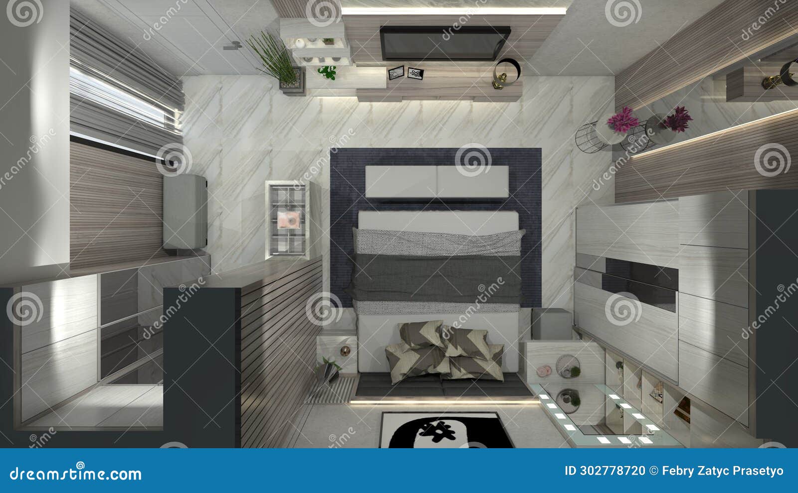 Modern Master Bedroom Layout Design with Clothes Wardrobe and Tv ...