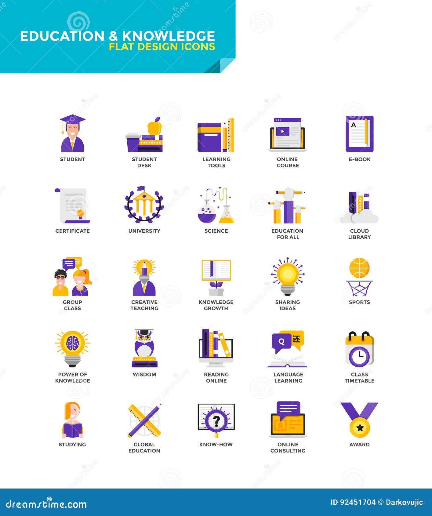 Modern Material Flat Design Icons - Education and Knowledge Stock ...